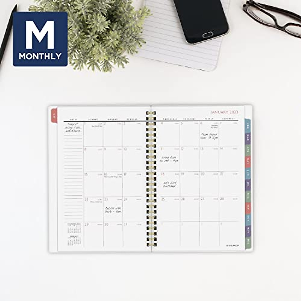 AT-A-GLANCE 2023 Weekly & Monthly Planner, 5-1/2" x 8-1/2", Small, Monthly Tabs, Pocket, Badge Floral (1641F-200)