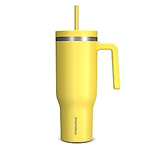 Hydrapeak Voyager 40 oz Tumbler with Handle and Straw Lid | Reusable Stainless Steel Water Bottle Travel Mug Cupholder Friendly | Insulated Cup | Holiday Gifts for Women Men Him Her (Lemon)
