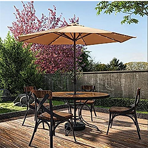 ZJDU 9 Ft Solar LED Patio Umbrella,Garden Patio Parasol,LED Lighted Outdoor Table Market Umbrella, with Push Button Tilt,for Garden, Lawn, Deck, Backyard & Pool,Gray Brown