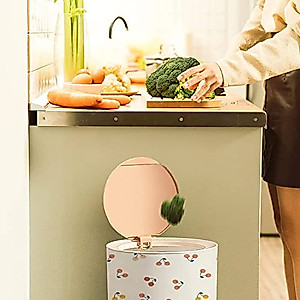 7L/1.8 Gallon Garbage Can with Press Top Lid simple cherry seamless in light delicate colors Fruit repeat texture Trash Bin with Wooden Legs Dog Proof Round Trash Can for Kitchen Outdoor Bathroom
