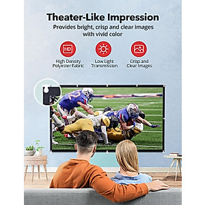 HYZ Projector Screen 120 inch 4K HD with Wrinkle-Free Design & 120 inch Portable Indoor Outdoor Projection Screen 16:9 4K HD Wrinkle-Free Foldable Movie Screen