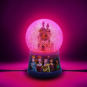 Silver Buffalo Disney Princess Castle Featuring Cinderella, Aurora, Belle, Ariel, and Jasmine Light Up Snow Globe, 100mL