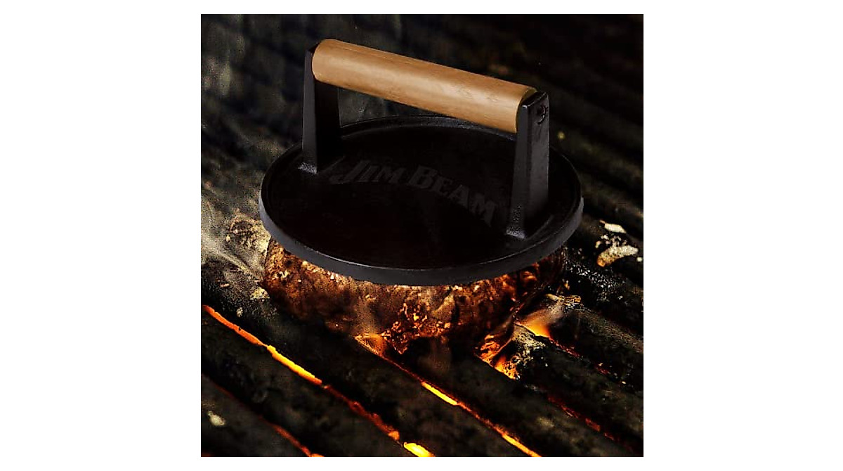 Jim Beam 7" Cast Iron Burger Press - Cook Like a Pro
