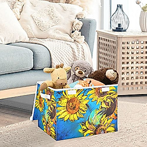 innewgogo Sunflowers Storage Bins with Lids for Organizing Foldable Storage Box With Lid with Handles Oxford Cloth Storage Cube Box for Home