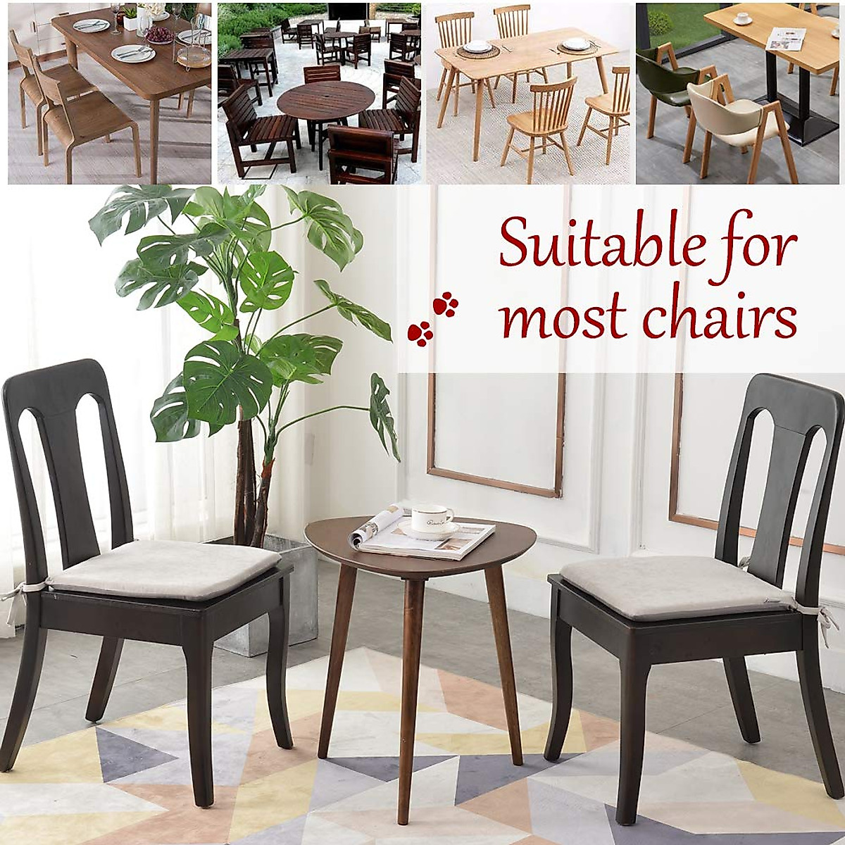 BALCONY&FALCON Chair Cushion Non-Slip Rear Seat Cover Plus Cushion 16x16 Inches, Cushion Cover for Office/Dining/Kitchen, Support, Sturdy and Durable Washable Cushion (2 Pieces)