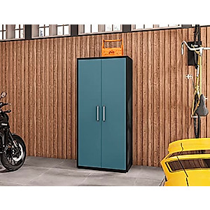 Manhattan Comfort Eiffel 3-Piece Storage Garage Set in Matte Black and Aqua Blue