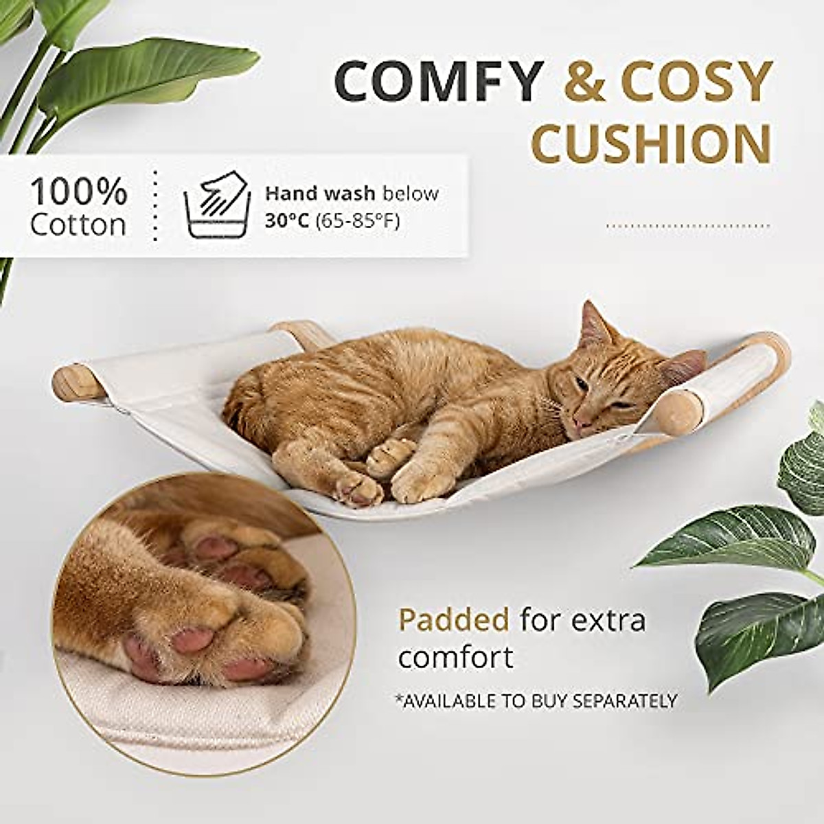 7 Ruby Road Cat Hammock Wall Mounted Cat Shelf with Two Steps - Cat Wall Shelves and Perches for Sleeping, Playing, Climbing, and Lounging - Modern Cat Bed & Furniture for Large Cats or Kitty