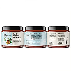 Sky Organics Cocoa Butter for Body, 100% Raw & Unrefined Ultra-Moisturizing Butter to Deeply Hydrate & Condition Skin, Promotes Smooth Skin Tone & Texture, Suitable for Tight or Extra Dry Skin, 16 Oz.
