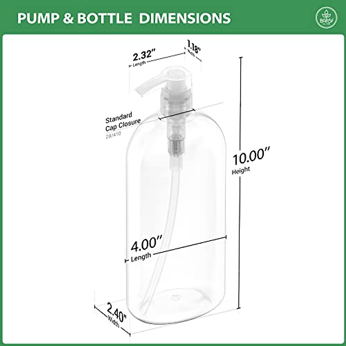Bar5F Empty Shampoo Bottles with Pumps Dispenser 32 oz (1 Liter) Leak-Proof Large Empty Refillable BPA-Free 2-Pack