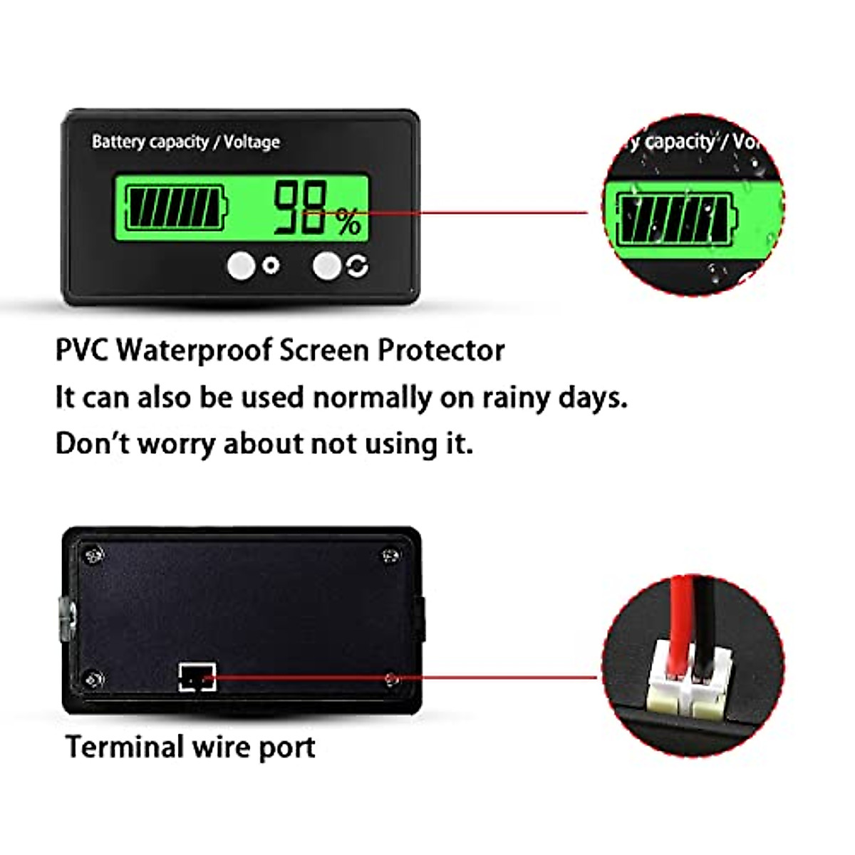 Battery Capacity Voltage Meter with Alarm, Waterproof LCD Display and Backlight Digital Testers, 24V 12V 36V 48V Lead-Acid Lithium ion Battery Gauge, Fit for Car Golf Cart RV Marine (Green)