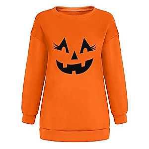Xdegoge Today 2023 womens halloween sweatshirt Vintage Basic Oversized Crewneck Long Tunic Sweatshirts Pullover Tops