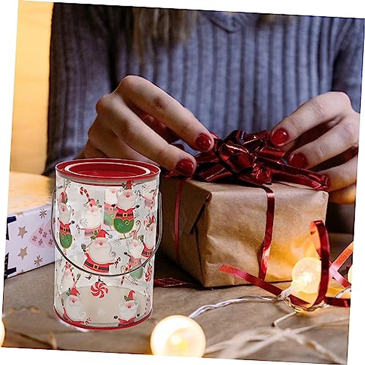 NOLITOY 8pcs Portable Cylinder Christmas Cookie Tins Coffee Bean Canister Christmas Decoration Christmas Cookie Jars Sealed Container Xmas Tinplate Lid Food Holder Baby Pastry Pvc Storage