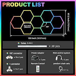ALLYES RGB Hexagon Lights - 358 Color Modes Gaming Lights with Remote Controller, DIY Honeycomb LED Lights for Garage, Party, Bar, Gym, Music Studio, 7 Pack