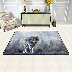 Yochoice Non-Slip Area Rugs Home Decor, Stylish Running Wolf in The Mist Floor Mat Living Room Bedroom Carpets Doormats 31 x 20 inches