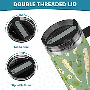 linqin Chic Radish Green Vacuum Insulated Tumbler with Straw Lid 40 oz Water Bottle with Strap Wide Mouth Mug for Water, Iced Tea or Coffee