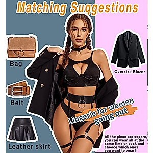 Avidlove Sexy Lingerie Set for Women with Underwire Bondaged Lingerie Set Strappy Push Up 5 Piece Garter Lingerie Set(No Stockings) Black