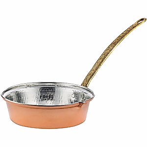 Multipurpose Pure Copper Cookware with Handle, Handmade Copper Sauté and Frying Pan, Turkish Butter and Milk Warmer Pan, Decorative Copper Skillet, Suitable for Oven & Stovetop (X-Small 6.3 in)