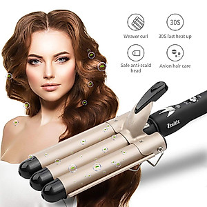 3 Barrel Curling Iron Hair Crimper, Zealite 1-inch Professional Hair Curling Wand with 2 Temperature Control, Crimper Hair Tool for Women or Girls
