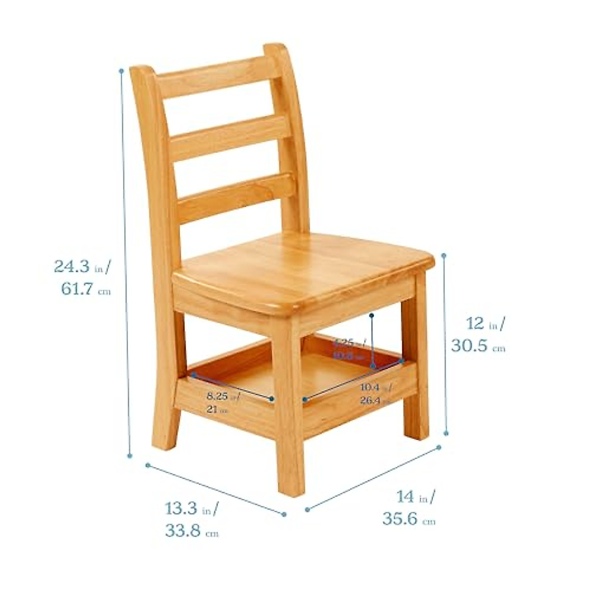 ECR4Kids Three Rung Ladderback Chair with Storage, 12in Seat Height, Classroom Seating, Natural, 2-Pack