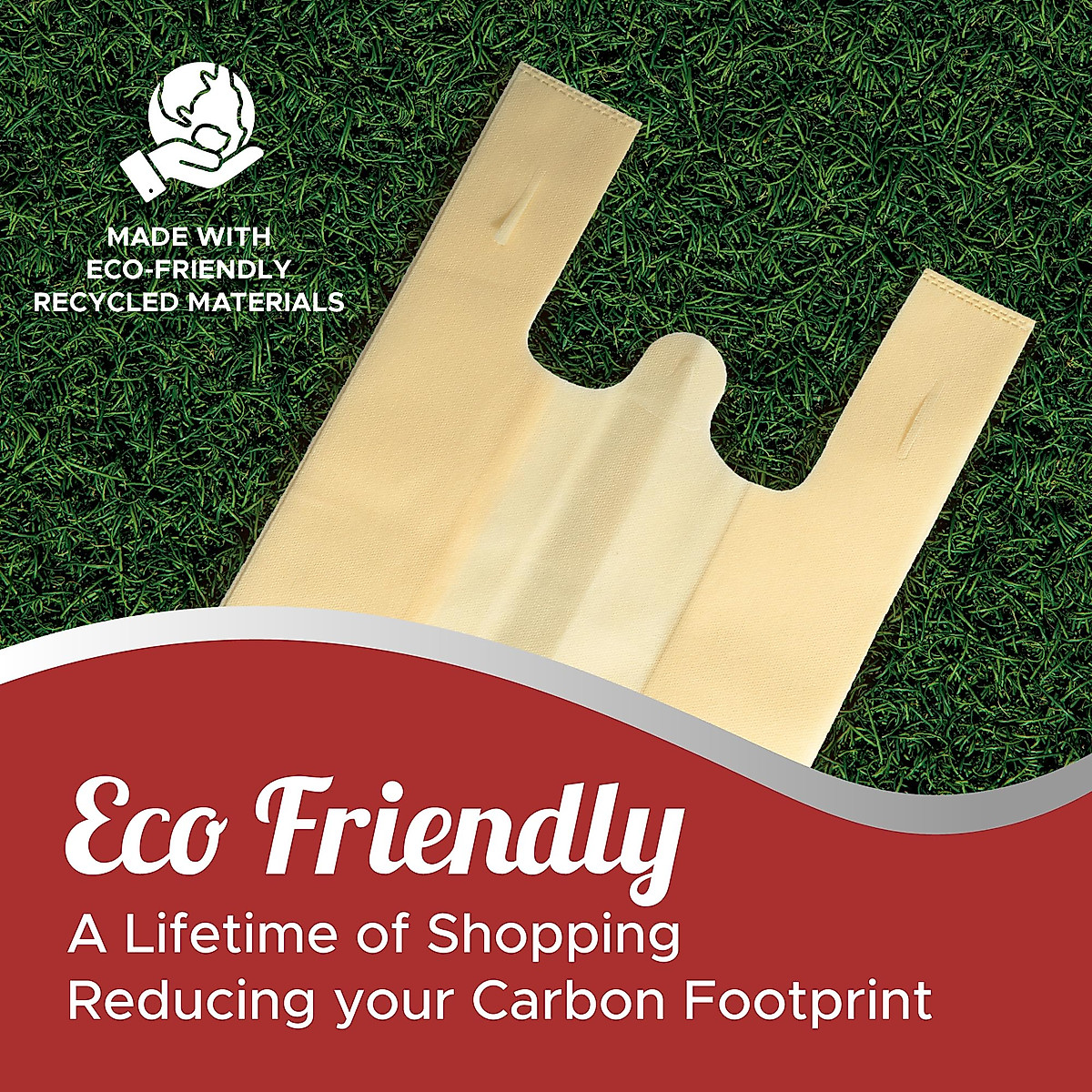 Simply Cool 300 Pack Reusable Eco-Friendly Grocery T-Shirt Shopping Bags 21”x12”x7” Durable, Environmentally Friendly Recyclable Shopping Bags Washable, Foldable, Portable Tote Bags Bulk