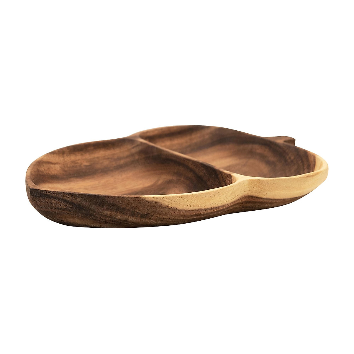 Creative Co-Op 11" L x 8" W x 1-1/2"H Acacia Wood Acorn Shaped Dish w/ 2 Sections Serveware, Multi
