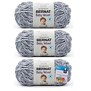 Bernat Baby Velvet Yarn - 3.5 Oz, Pale Gray - 3 Pack Bundle with Bella's Crafts Stitch Markers
