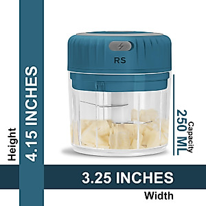 Real Simple Electric Mini Food Processor | Great for Garlic, Onion, Ginger, Jalapeño, Mini Chopper for Quick Food Prep Station | Portable USB Charging, 250 ML Food Container | Blue