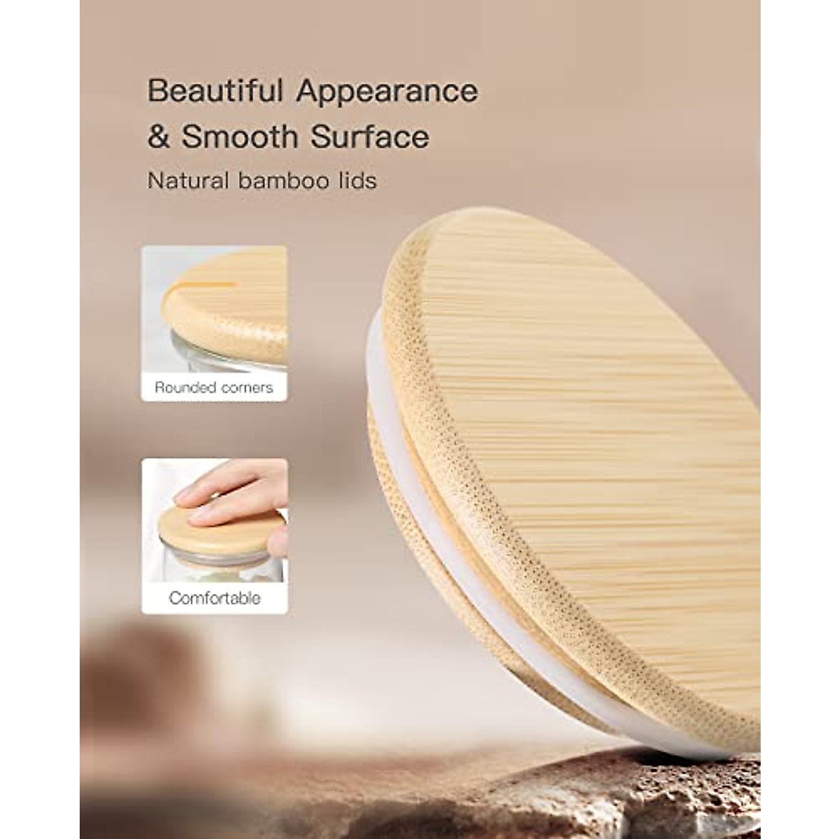 Oui Yogurt Jar Lids - 6 Pack Oui Lids- Natural Bamboo Wood with Silicone Sealing Rings, For 5 Oz Oui Yogurt Jars