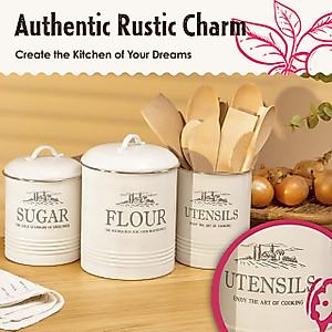 noonberry Set of 5 Canisters for Kitchen Counter, White Containers, Airtight Coffee Tea Flour Sugar Canisters Set & Utensil Holder for the Kitchen Countertop