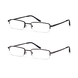 HIGHLIKE 2-Pack Blue Light Blocking Reading Glasses with Hard Cases, Semi Frame Spring Hinge Readers Glasses,Black Gunmetal 3.0 x