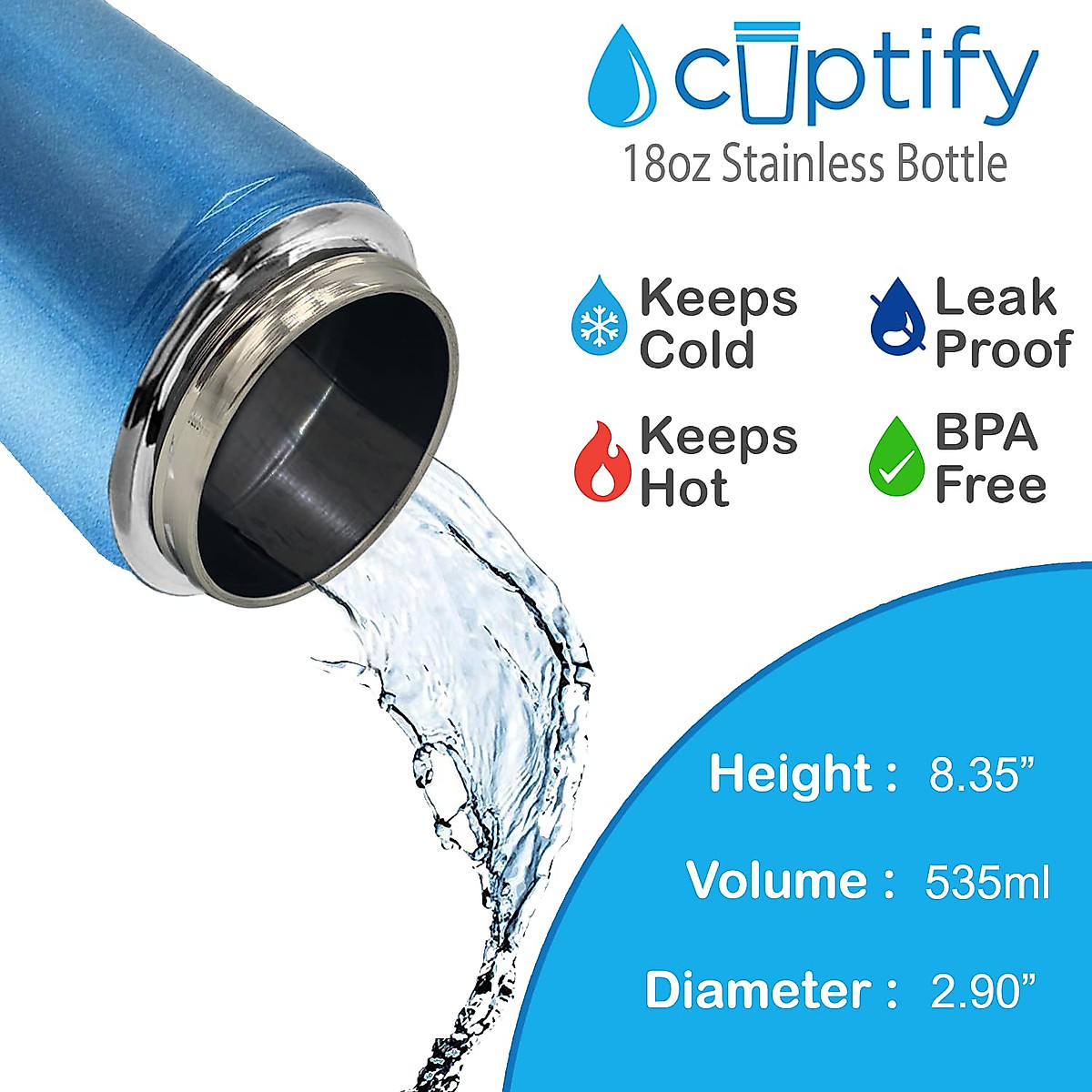 Personalized Kids Water Bottle with Straw Lid on Baby Blue Glitter for School Engraved Custom Children Name 18 oz Modern Insulated