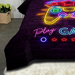 NINENINE Gamer Bedding Twin Size for Kids Teens, Gaming Comforter Sets for Boys,Game Contoller Video Gamepad Bed Set,Play Game Comforter Set with 1 Comforter 1Pillowcase……