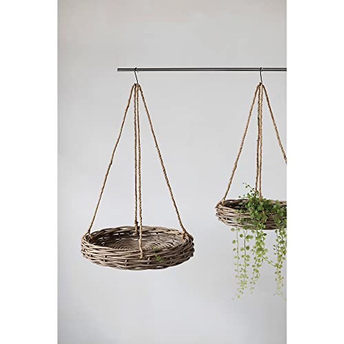 Creative Co-Op Hand-Woven Rattan Rope Hangers, Set of 2 Hanging Basket, 22" L x 22" W x 5" H, Gray