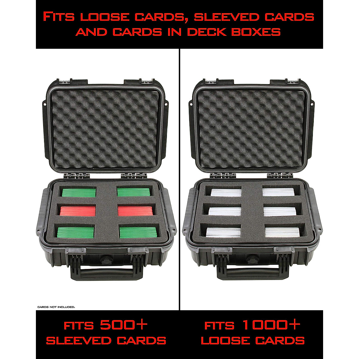 CASEMATIX Waterproof Trading Card Case for 1000+ Cards - Hard Shell Trading Card Box with Customizable Foam Compatible with Magic The Gathering, Cards Against Humanity, PSA Sports Cards & More