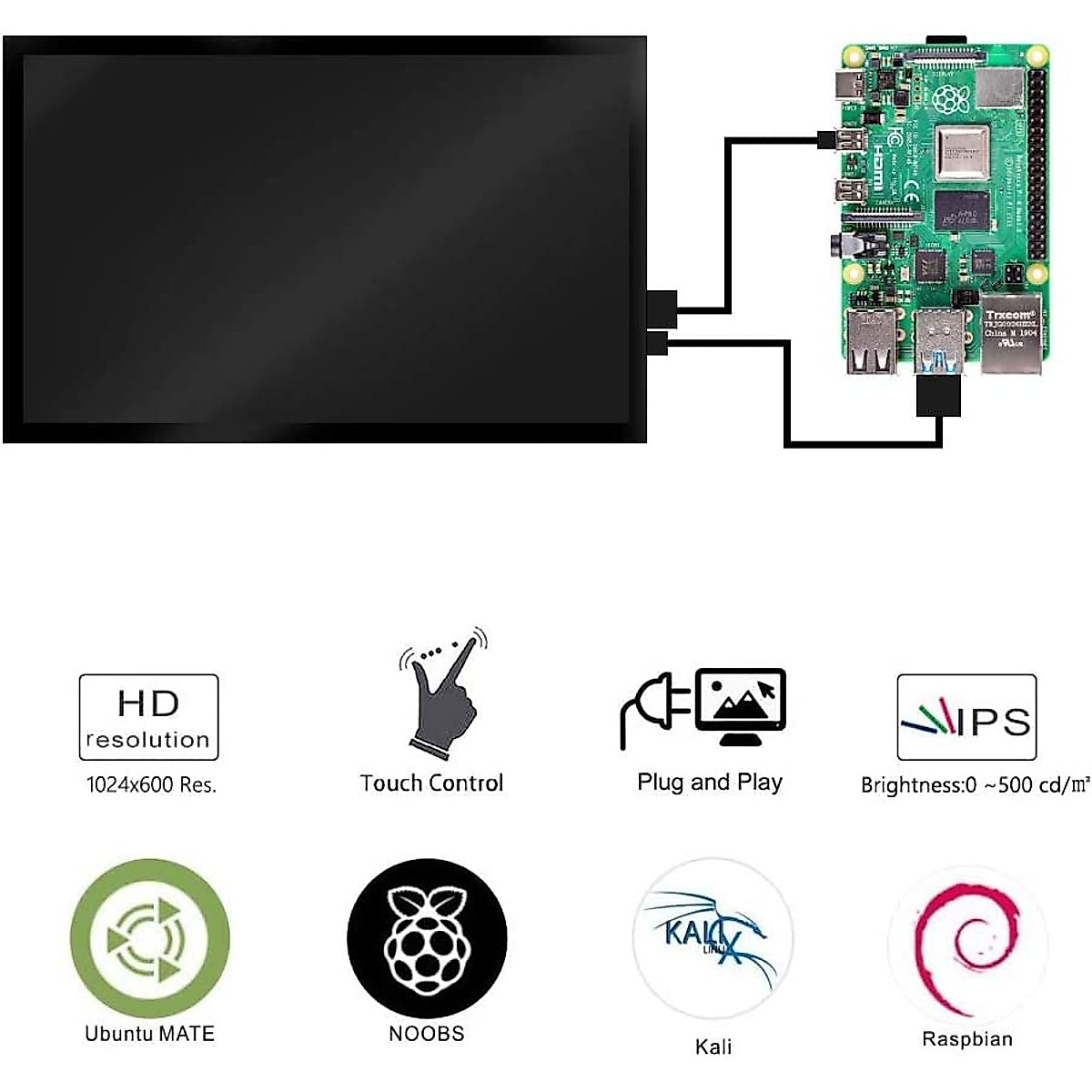 7" Raspberry Pi Touchscreen, 1024x600 HDMI IPS Portable Monitor with Leather Case for Raspberry Pi, Laptop, PC, Win11/10/8/7