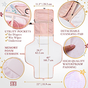 Portable Diaper Changing Pad Waterproof – B0NUS Insulated Baby Bottle Bag, 2-in-1 Diaper Clutch and Changing Mat, Wipe Clean Portable Changing Pad with Built-in Head Cushion (Peach)