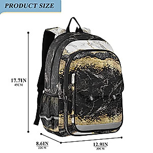 Glaphy Gold Black White Marble Backpack School Bag Lightweight Laptop Backpack Student Travel Daypack with Reflective Stripes
