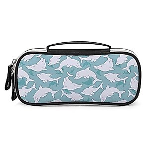 Cute Dolphin PU Leather Pencil Pen Case Organizer Travel Makeup Handbag Portable Stationery Bag