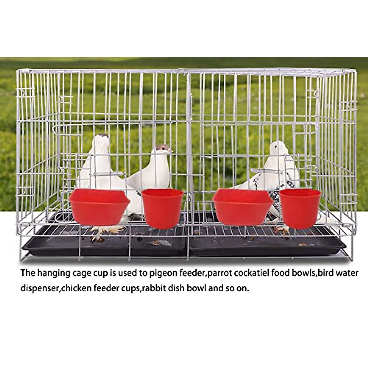 ORIBUKI Cage Cups Birds Feeders Seed Bowl Chicken Feeding Watering Dish Rabbit Water Food Hanging Wire Cages Box 8oz/16oz Coop Cups for Pet Parrot Parakeet Gamefowl Poultry Pigeon (10PCS Red)