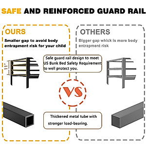 HXERY Bunk Bed Twin Over Twin, 54" Inch Metal Floor Bunk Bed with 11" Guardrails and Convertible Side Ladder. Black