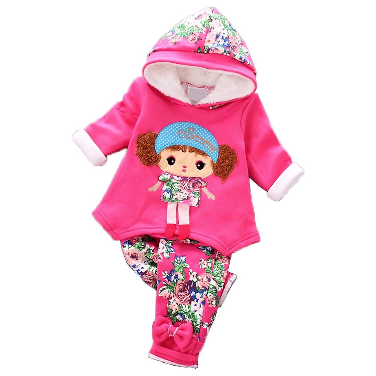 Spring Autumn Winter Little Baby Girls Clothing Set Warm Velvet Hoodie and Pants (18-24Months, Red)