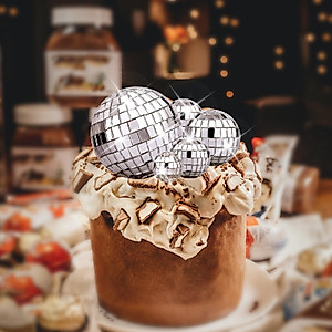 10pcs Disco Ball Cake Toppers, 5 sizes Mini Disco Balls sliver Disco Theme Accessories for Birthday Cake Party 70s Theme Party Favor Cake Disco Ball Party Decorations