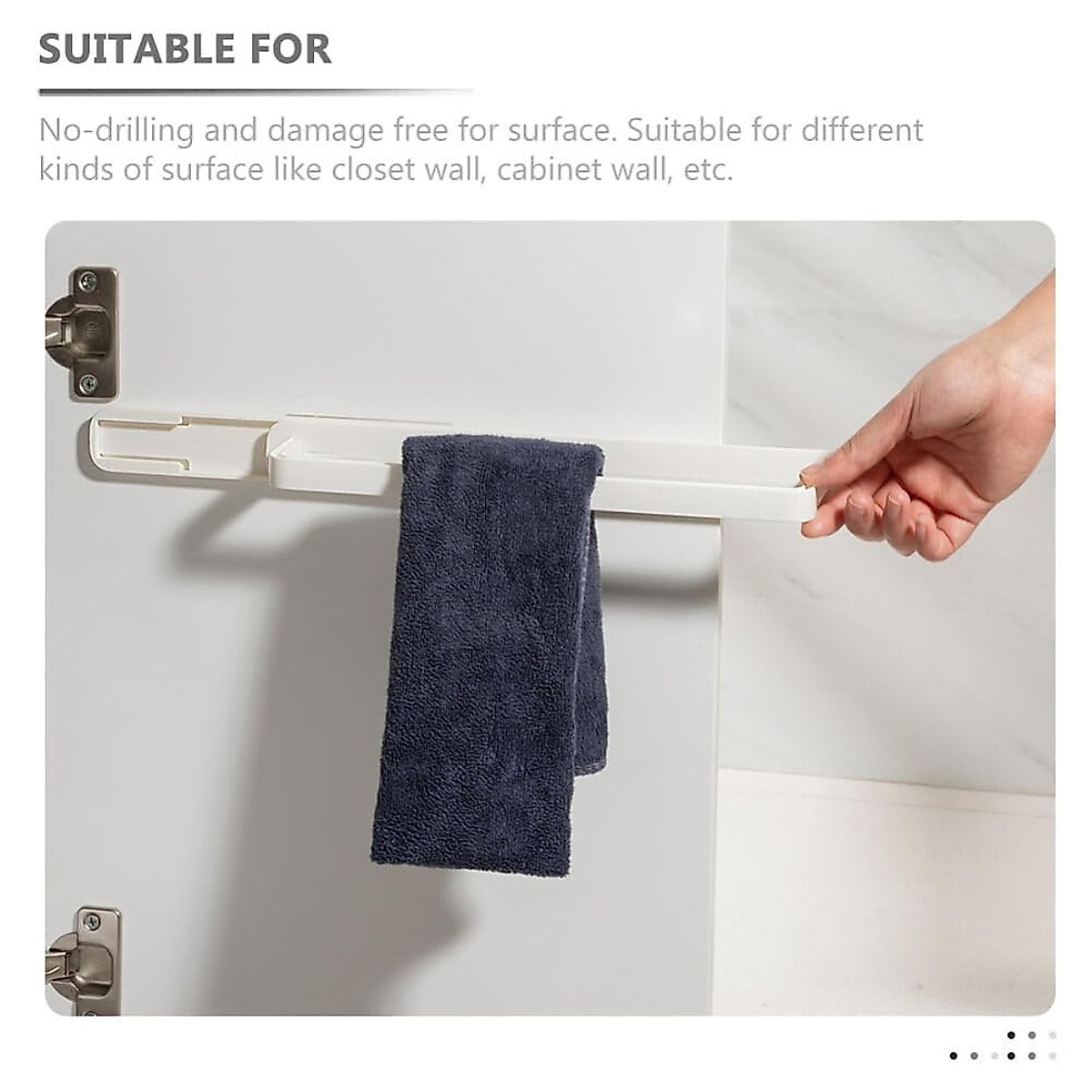 2pcs Sliding Rack Hand Towel Rack Punch Towel Wall Mounted Towel Holder Bathroom Towel Rods Coat Hangers Space Saving Towel Bar Organizer Stand Baby Rag Rack White Abs Scarf