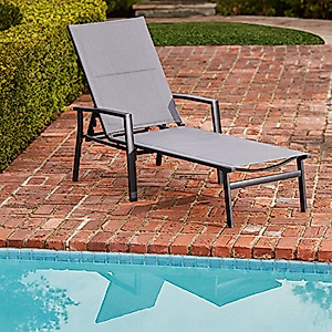 Hanover Halsted Padded Sling Chaise Lounge Chair Modern Luxury Outdoor Furniture for Patio, Backyard, Poolside Rust-Proof Aluminum Frame Weather-Resistant HALSTEDCHS-AL, Black