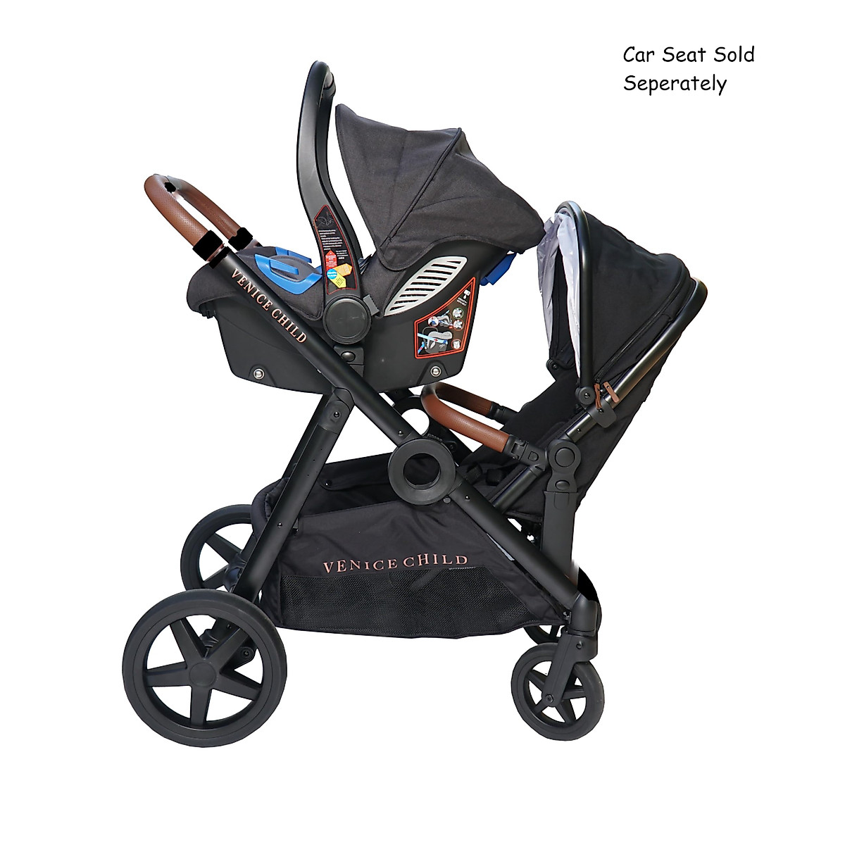 Venice Child Maverick Tandem Travel System Single to Double Stroller- Includes 2 Toddler Seats (Package 3, Eclipse Black)