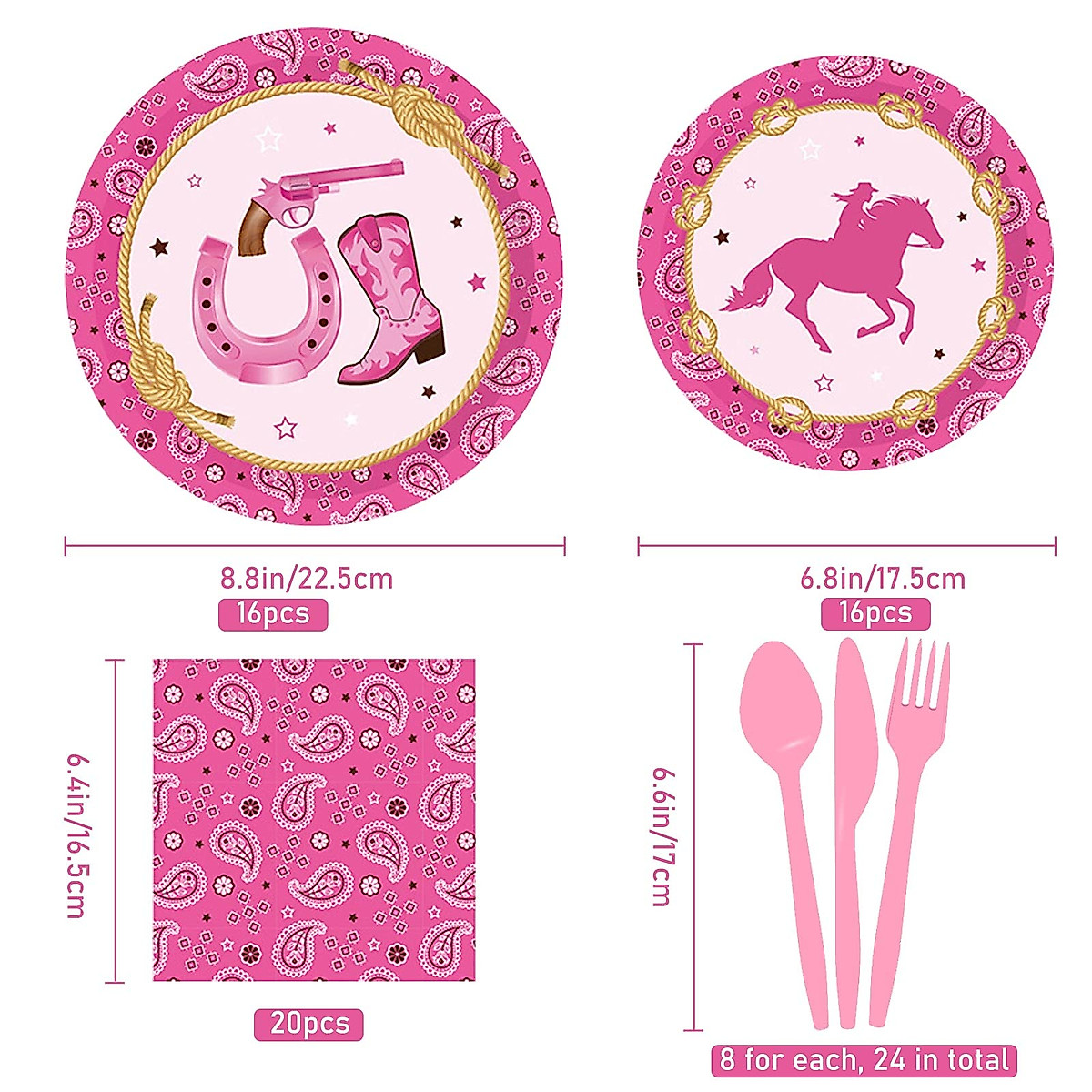 Western Cowgirl Party Supplies, Let's Go Girls Cowgirl Theme Tableware Set Including Tablecloth, Paper, Plates, Napkins, Forks for Western Disco Bachelorette Party Decorations Supplies - Serves 16