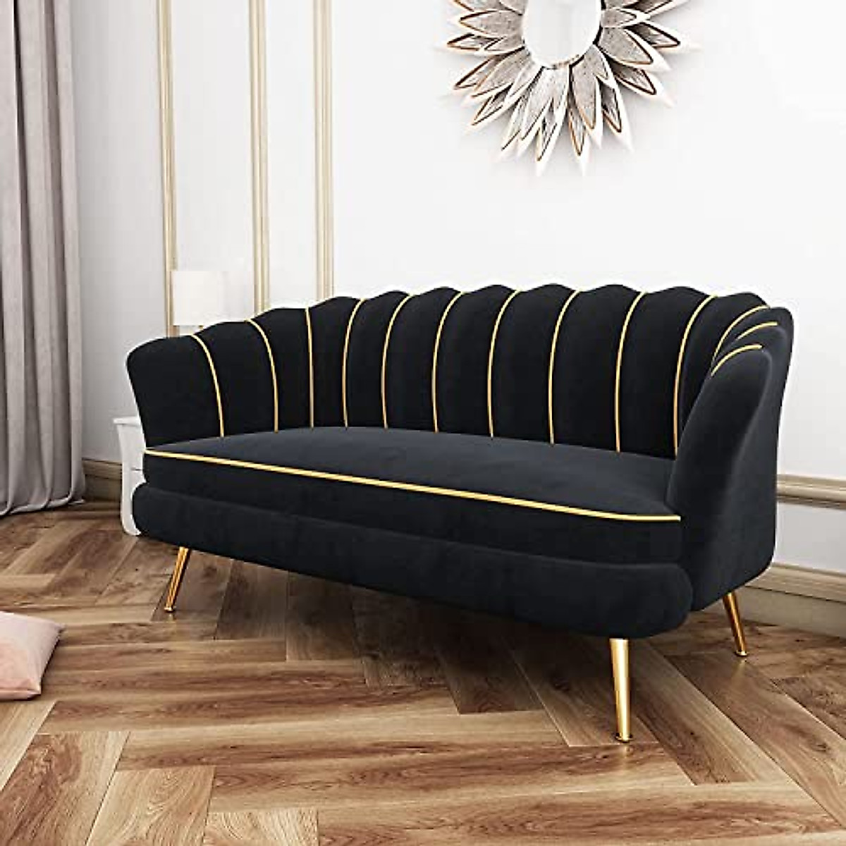 Loveseat Couch, Modern Velvet Sofa Accent Upholstered Settee, 2 Seater Small Loveseat for Small Spaces, Office, Bedroom, Living Room (Black)