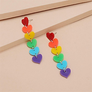 coadipress Heart Rainbow Chain Stud Earrings for Women Cool Weird Lightweight Resin Acrylic Personality Dangle Drop Earrings Jewelry (7 Color Heart)