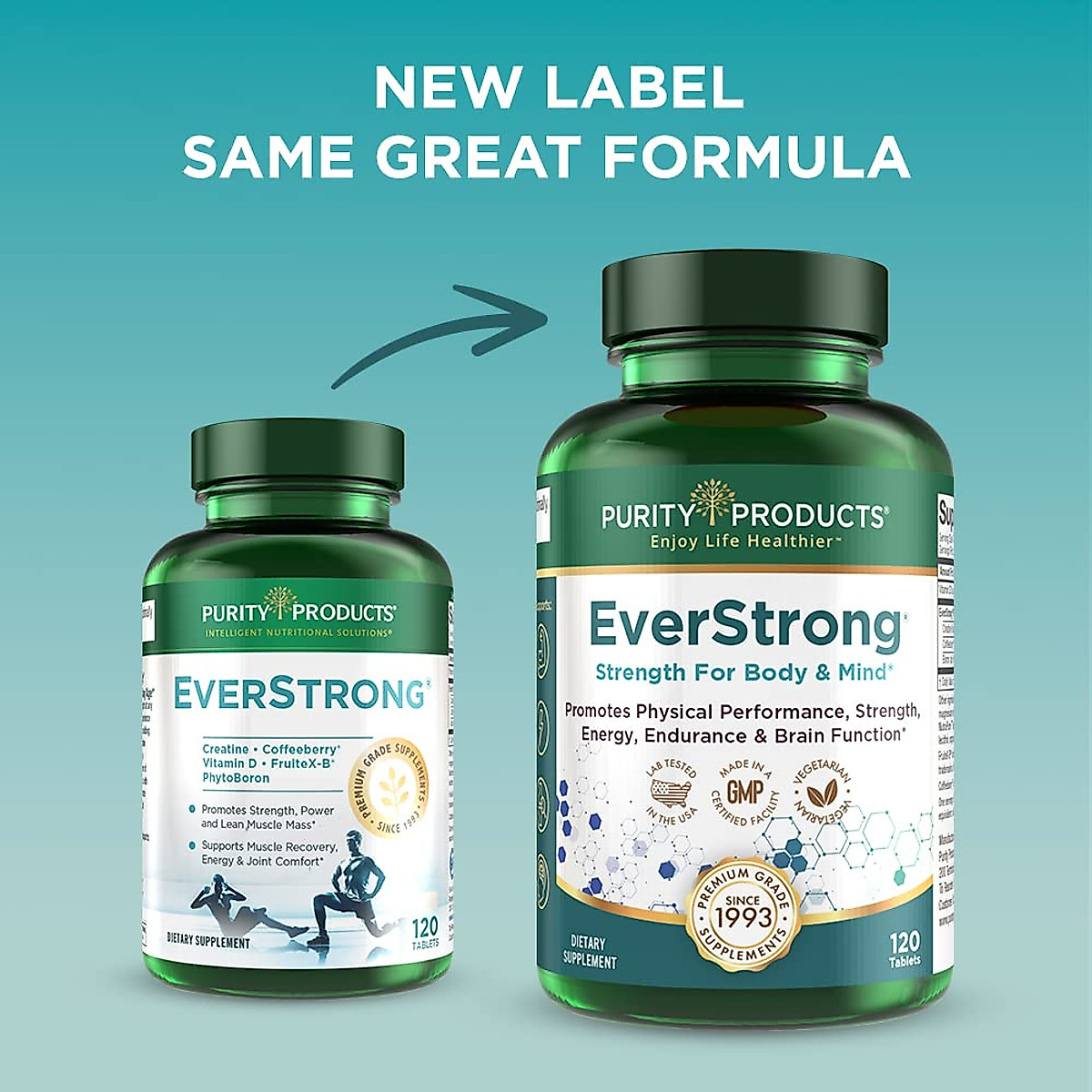 Purity Products EverStrong - Muscle Matrix Blend - Creatine Monohydrate - Boron (FruiteX-B PhytoBoron) - CoffeeBerry Extract - Boosted with 1000 IU Vitamin D - 120 Tablets from