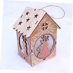 BESTOYARD 4pcs Glowing Wooden House Wooden Hanging Ornament Snow Globe Lantern Christmas lit House Snowman Night Light Desktop Wooden Village Home Decor Night Lamp Child Snowball Mini